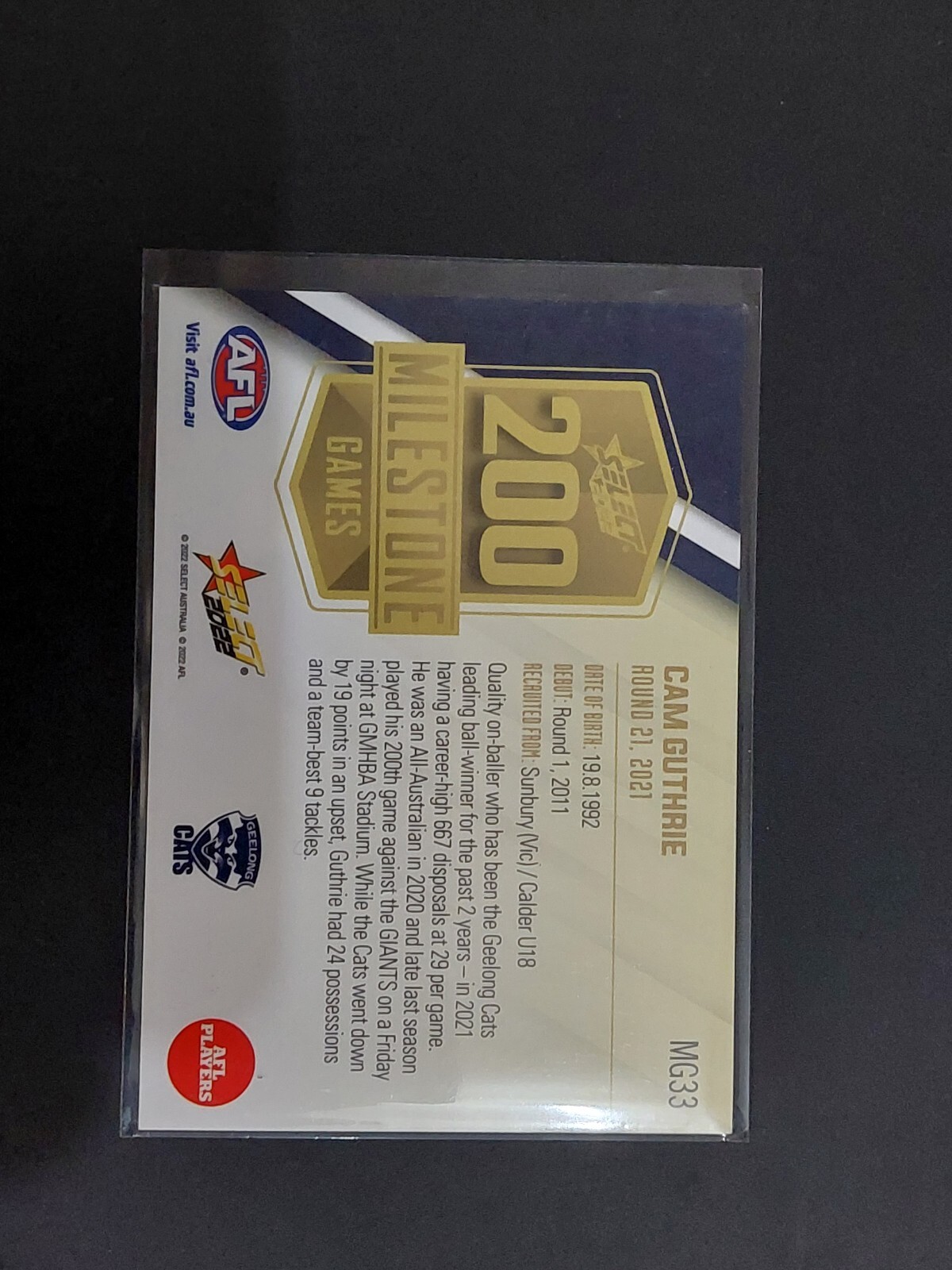 2022 AFL Footy Stars Cam Guthrie 200 Milestone Games Insert MG33 | eBay