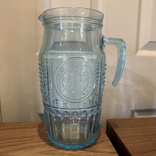 Victorian Inspired Bormioli Blue Embossed Pitcher Made In ITALY Rare ...