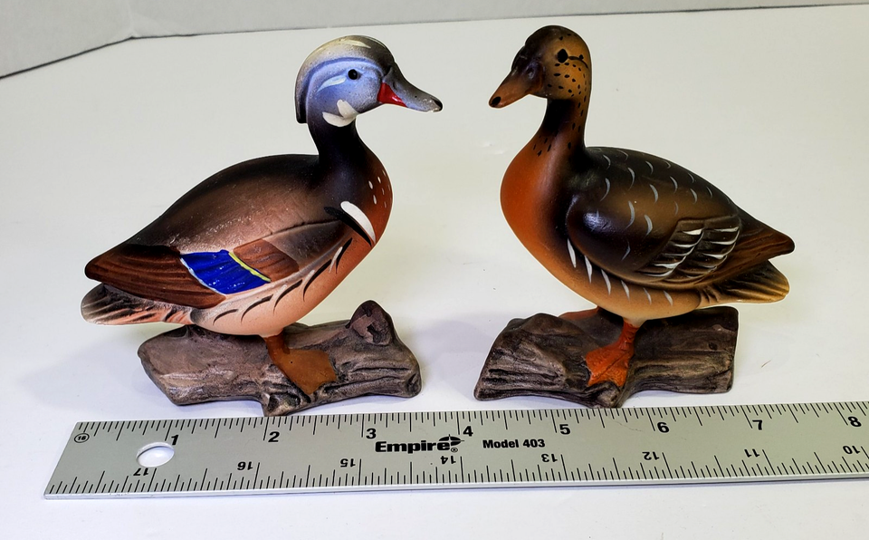 2 Vintage Enesco Porcelain Wood Duck Black Duck Figurines Stading on ...