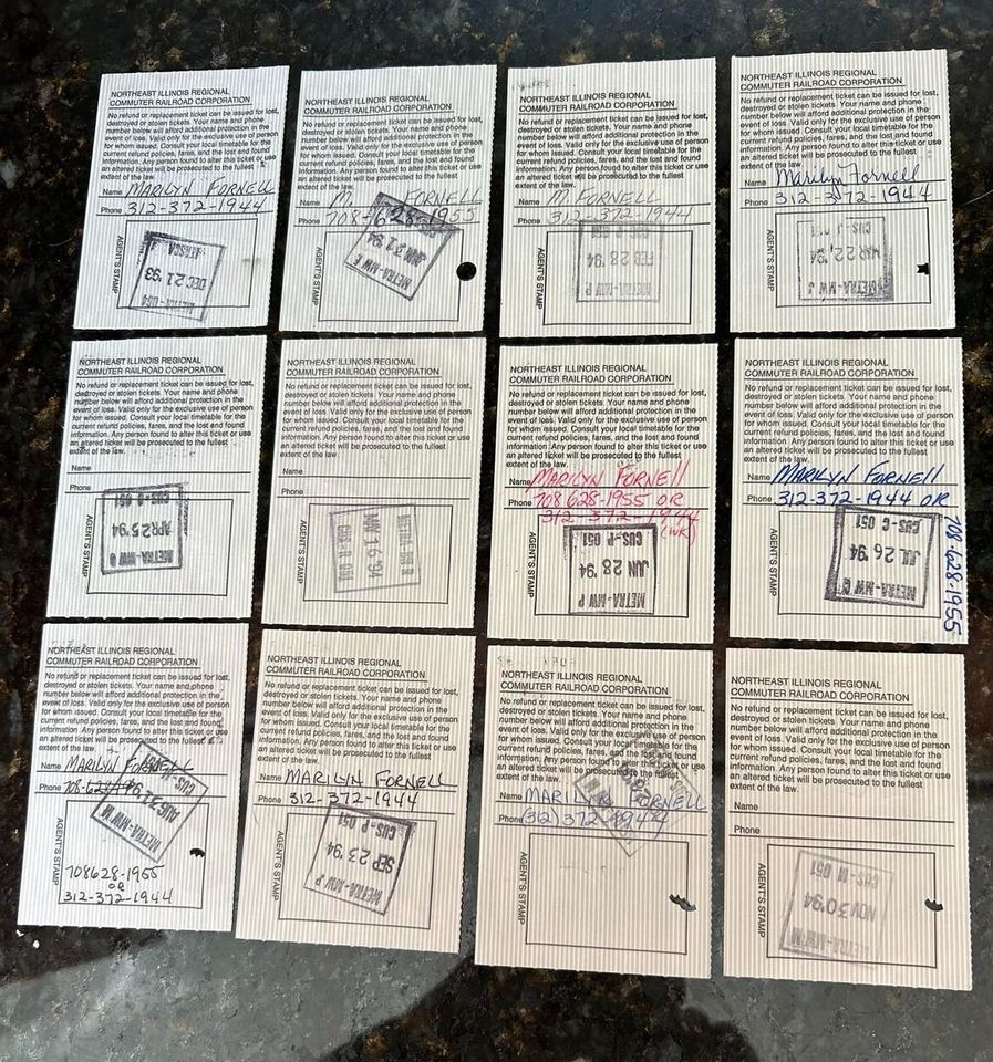 Chicago Metra Commuter Monthly Train Passes Complete Set for 1994 Zone ...