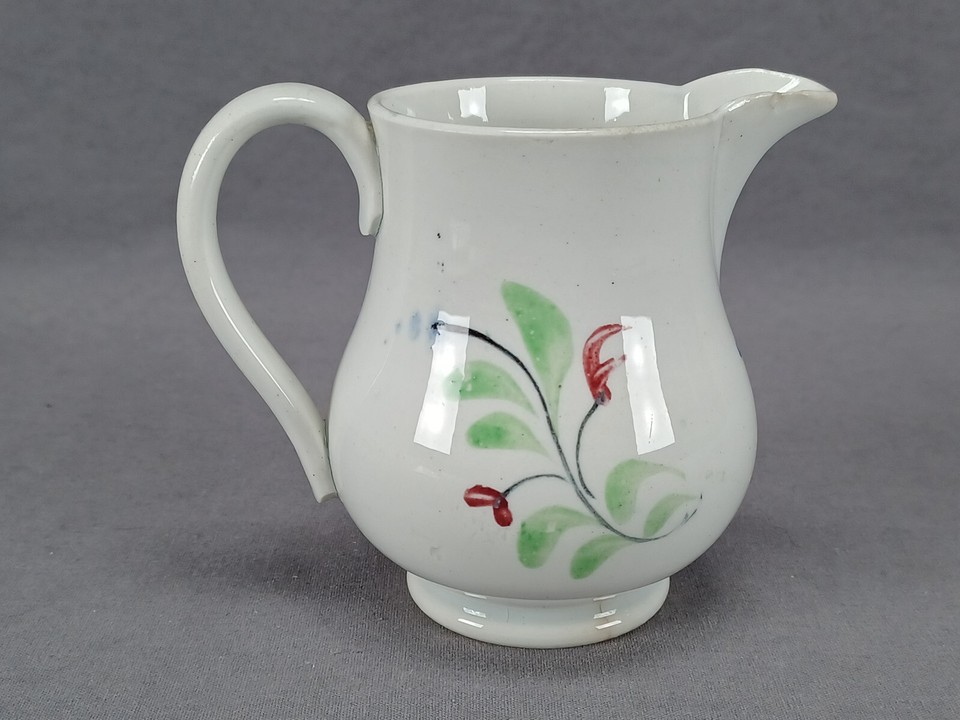 British Hand Painted Enamel Red & Blue Floral Pearlware Creamer Circa ...