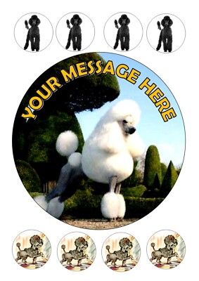POODLE POODLES DOG TOPPER ROUND EDIBLE ICED ICING FROSTING 7.5" +8 ...