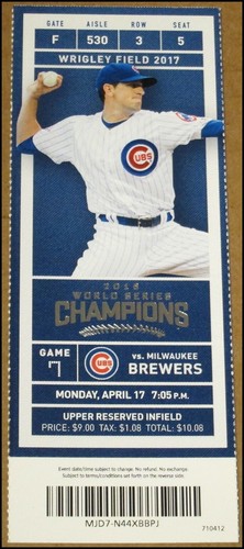 4/17/2017 Chicago Cubs vs Milwaukee Brewers Ticket Kyle Hendricks Ryan ...