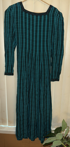 Vintage Sarah Elizabeth Pleated Plaid Modest Maxi Dress Size 12 Rayon ...