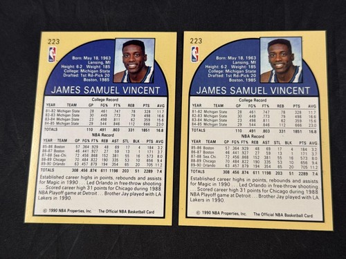 2 CARD 1990-91 NBA HOOPS SAM VINCENT #223 W/ MICHAEL JORDAN WEARING #12 ...