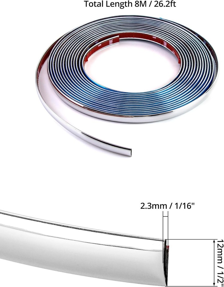 QWORK Automotive Chrome Trim Molding, 1/2 inch Wide 26FT DIY Moulding ...
