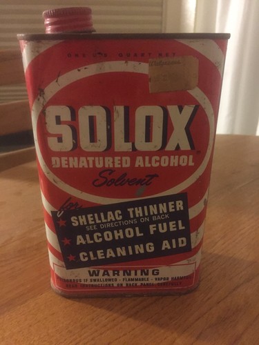 Vintage Oil Advertising Tin, Solox Denatured Alcohol, Shellac, Fuel Gas ...