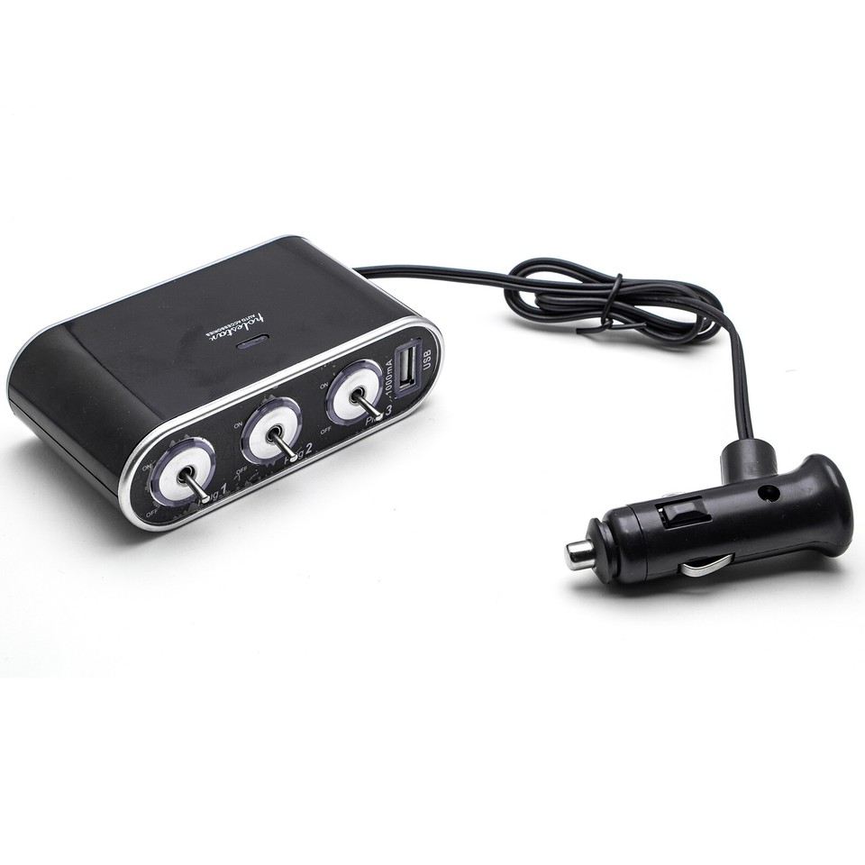 Multiple Cigarette Lighter Adapter Outlet 3 Socket Splitter Multi USB ...