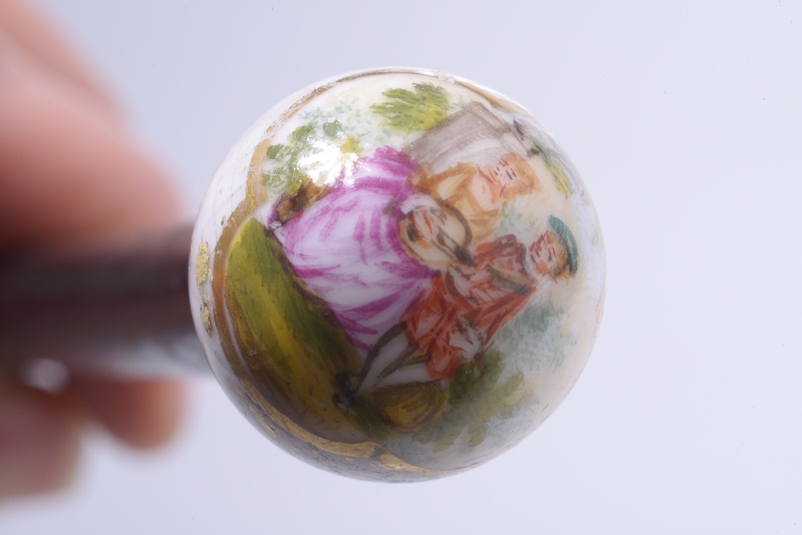 ANTIQUE CANE WALKING STICK PORCELAIN POMMEL COUPLE … - Gem