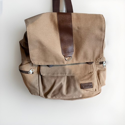 Bella Russo Unisex Tan Beige Khaki Canvas Drawstring Pockets Backpack ...