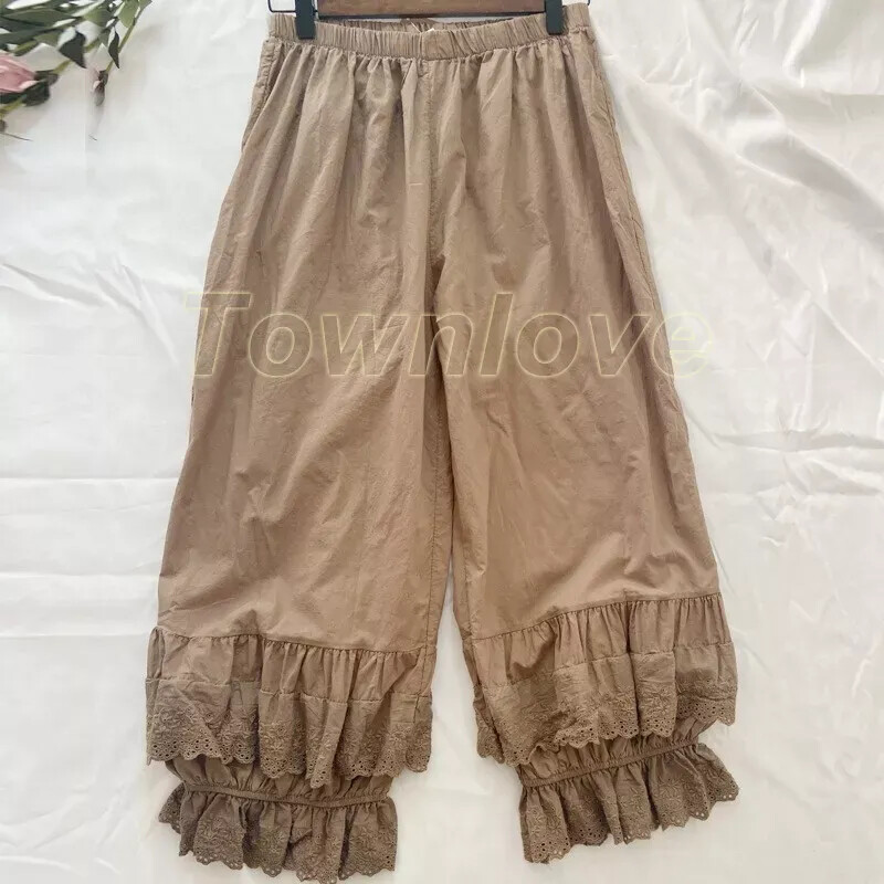 Women Bloomers Pants Trousers Layered Lace Trim Ruffle Loose Casual ...