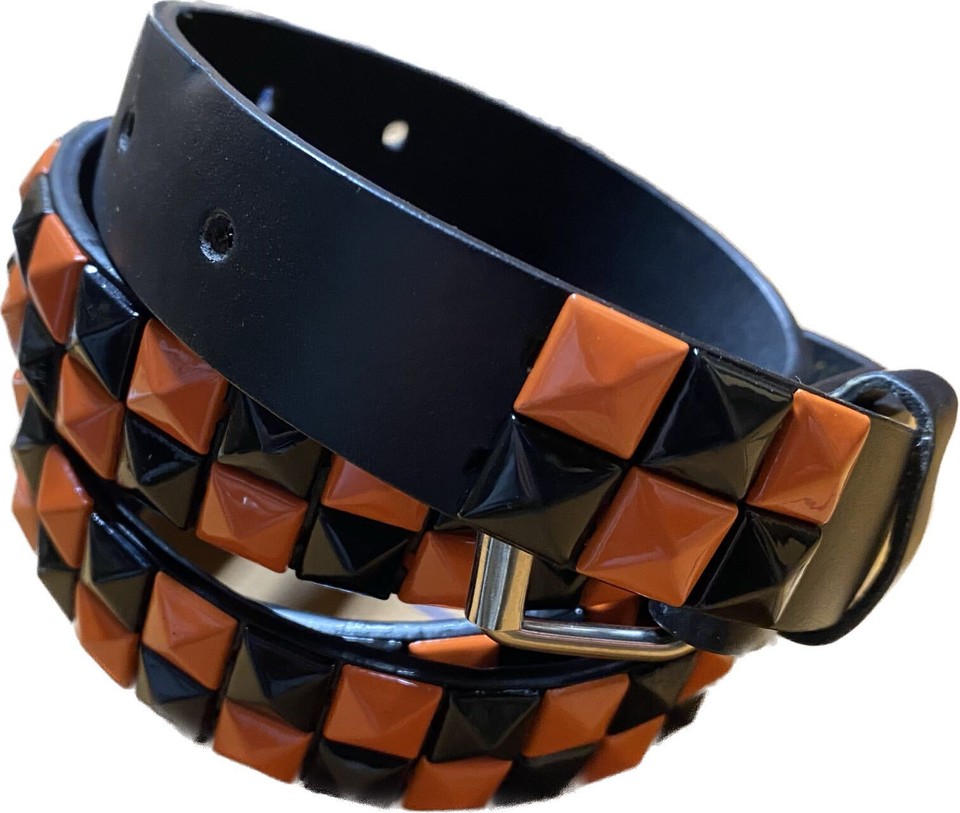 UNISEX Men/Women 2/3-Row Metal Pyramid Studded Belt Checker Punk Rock ...