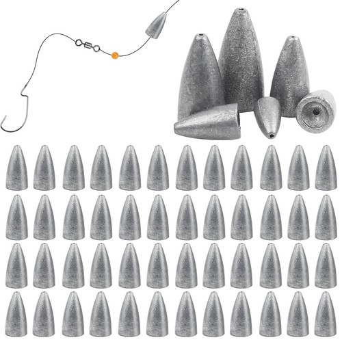 Fishing Weights Sinkers, 50pcs Bullet Fishing Sinkers Worm Weights Slip ...