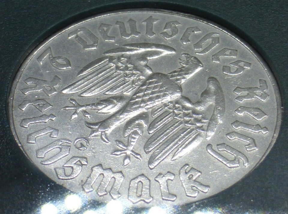 Nazi Silver Coin *1933G* 2 Reichsmark Luther w/ case Third Reich ...