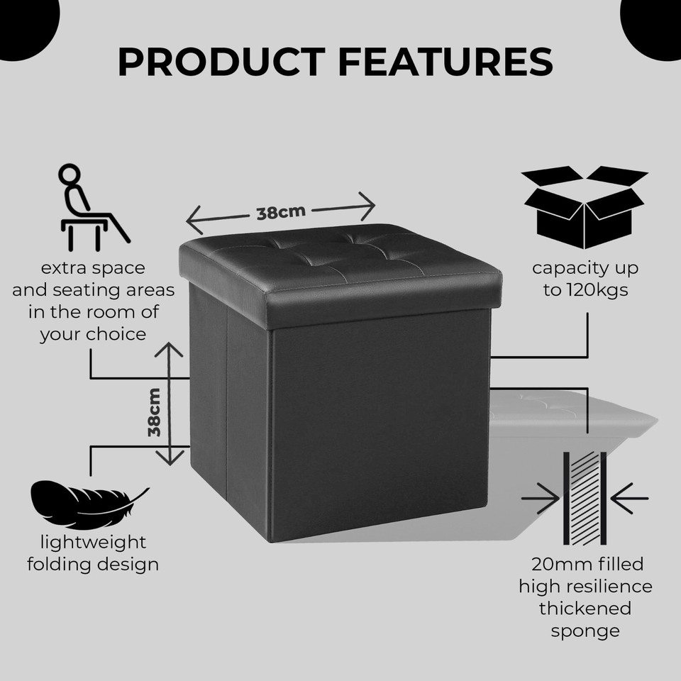 LARGE FAUX LEATHER FOLDING OTTOMAN POUFFE SEAT FOOT STOOL STORAGE BOX ...