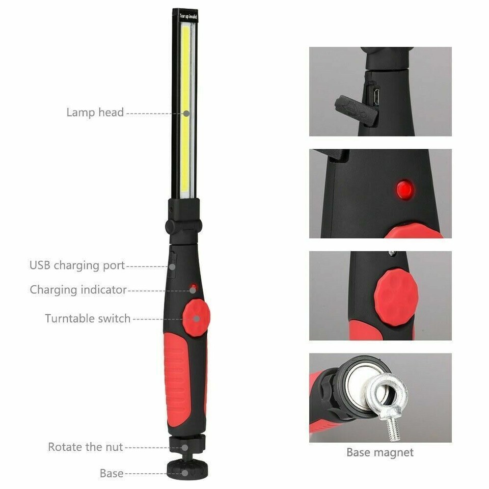 Rechargeable LED USB Slim Work Light Mechanic Flashlight Lamp Bar ...