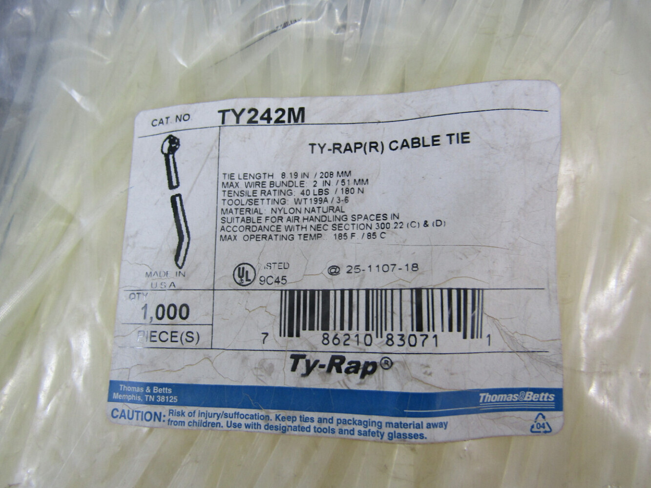 Ty-Rap TY242M Nylon Cable Tie 8" 208mm - 1,000 Pieces | eBay