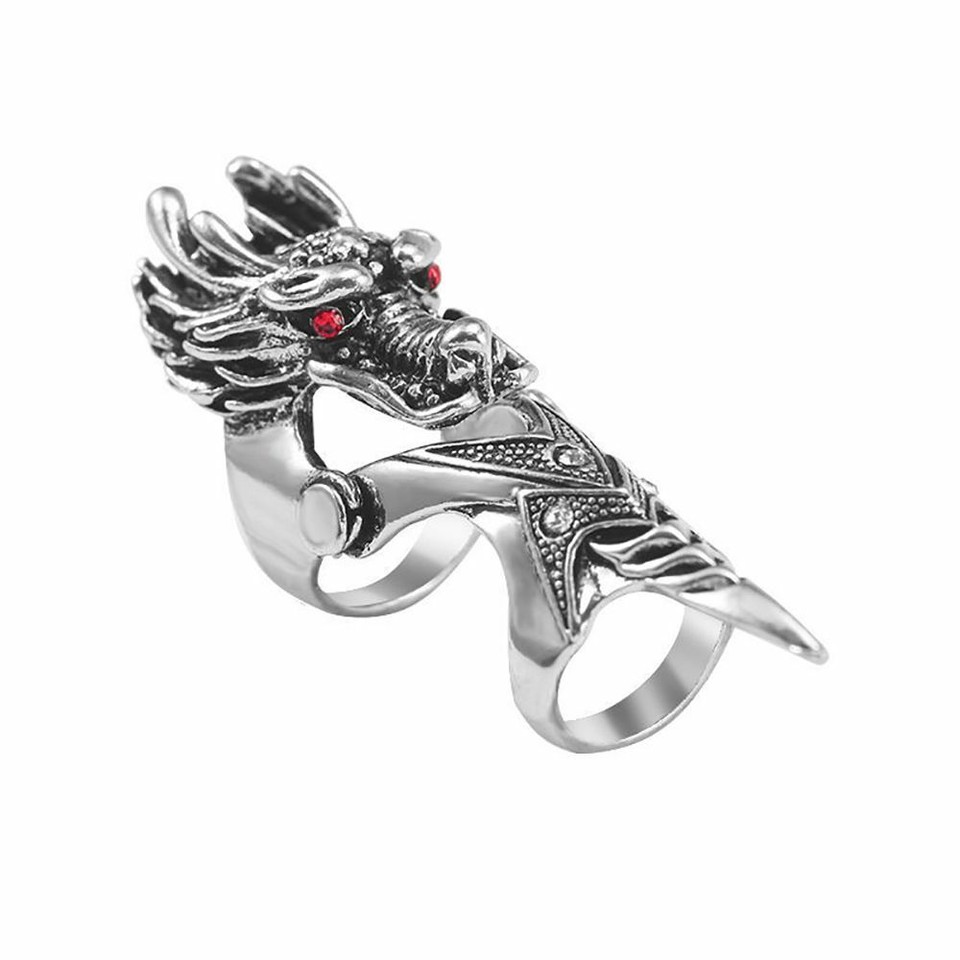 Gothic Punk Dragon Skull Joint Knuckle Full Finger Claw Ring Charm ...