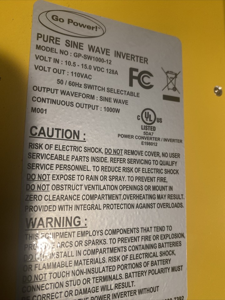 Go Power 1000 Watt 12V Pure Sine Inverter GP-SW1000 | eBay