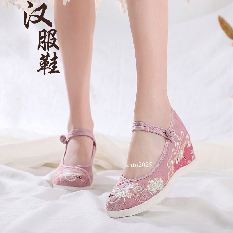 Chinese Old Beijing Embroidered Crane Bride Hanfu Wedge Heel Casual ...