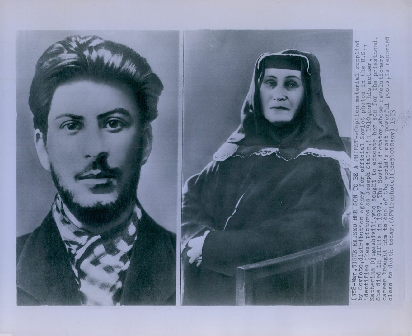 1953 Young Joseph Stalin & Mother Katherina Djugashivili Wire Photo ...