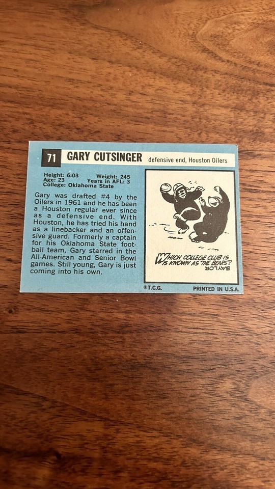 1964 Topps Set Break Gary Cutsinger #71 Houston Oilers | eBay