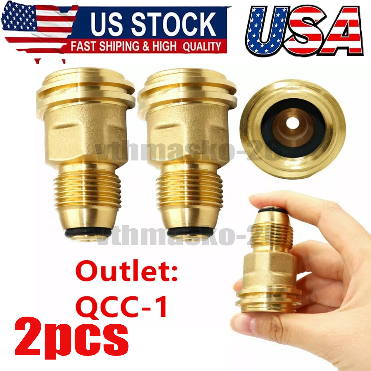 2PCS Propane Tank Adapter POL to QCC1 100 lb LP Tank Valve to Type-1 ...