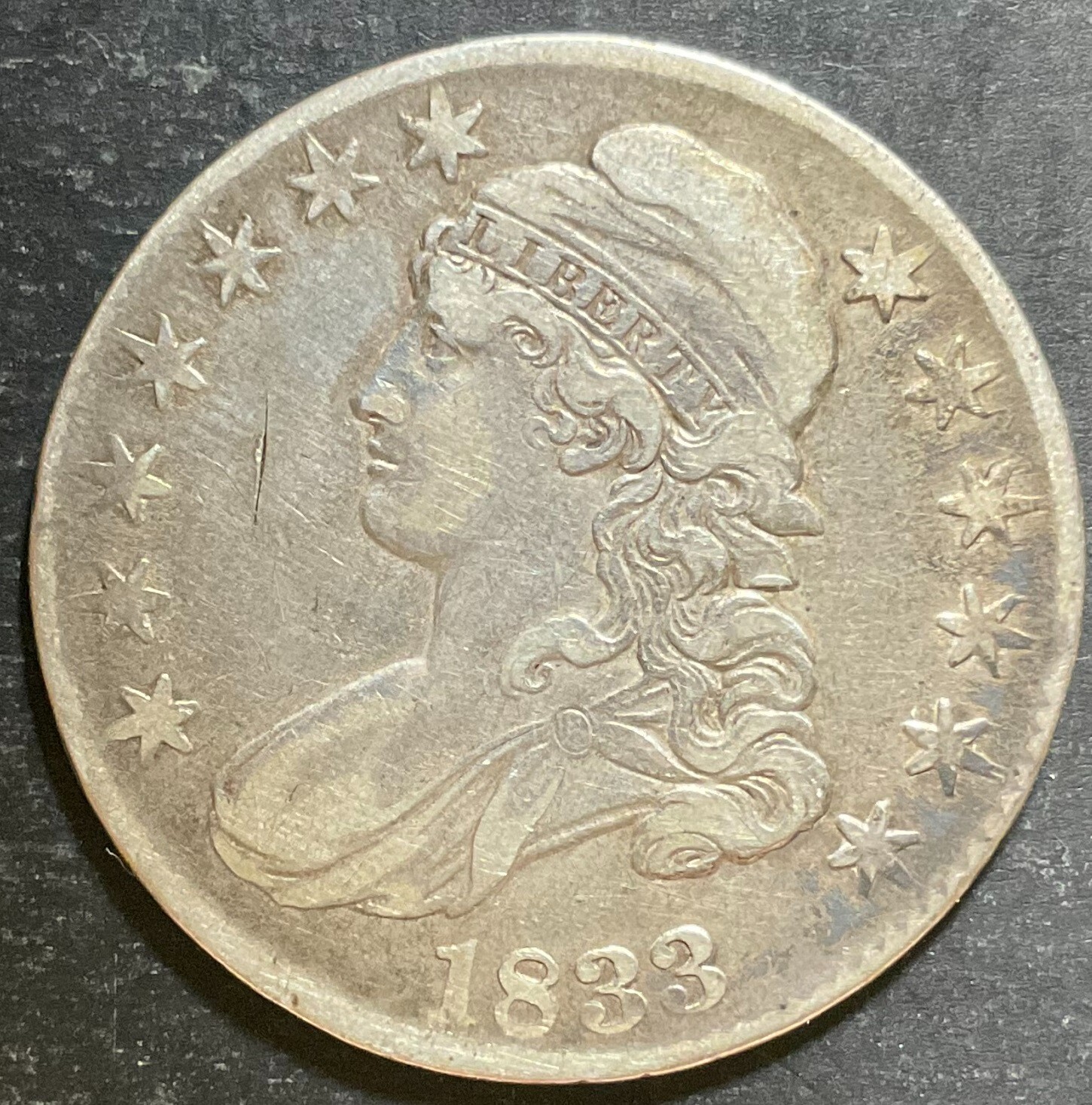 FULL LIBERTY 1833 CAPPED BUST HALF DOLLAR 50c Scarce Estate Collection ...