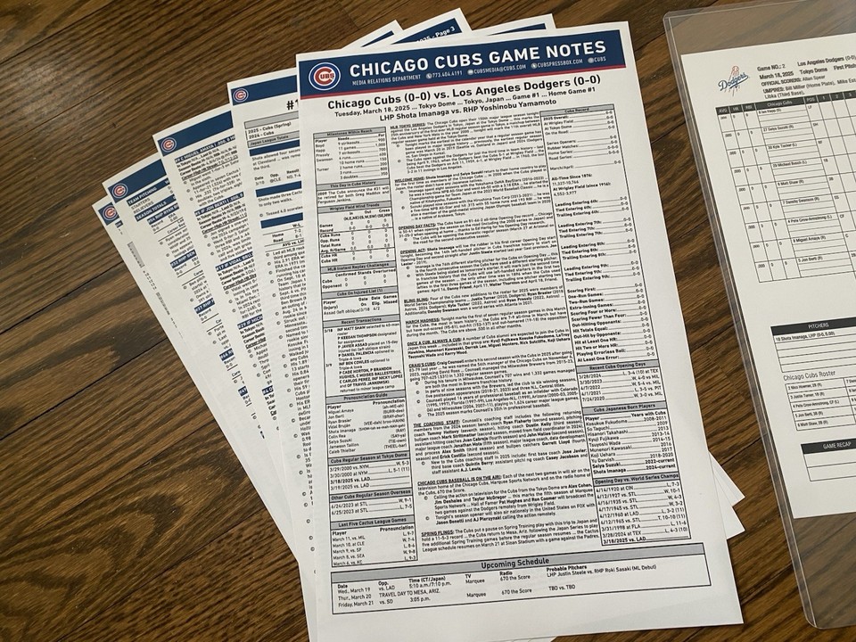 Chicago Cubs vs Los Angeles Dodgers MLB Tokyo Series Media Game Notes ...