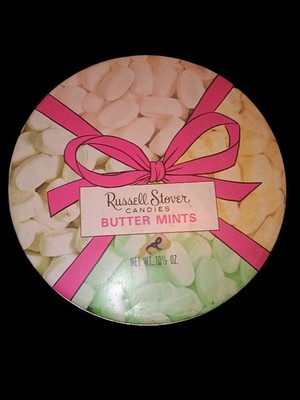 Vintage EMPTY METAL TIN Russell Stover Candies Butter Mints Round 6.5”x ...