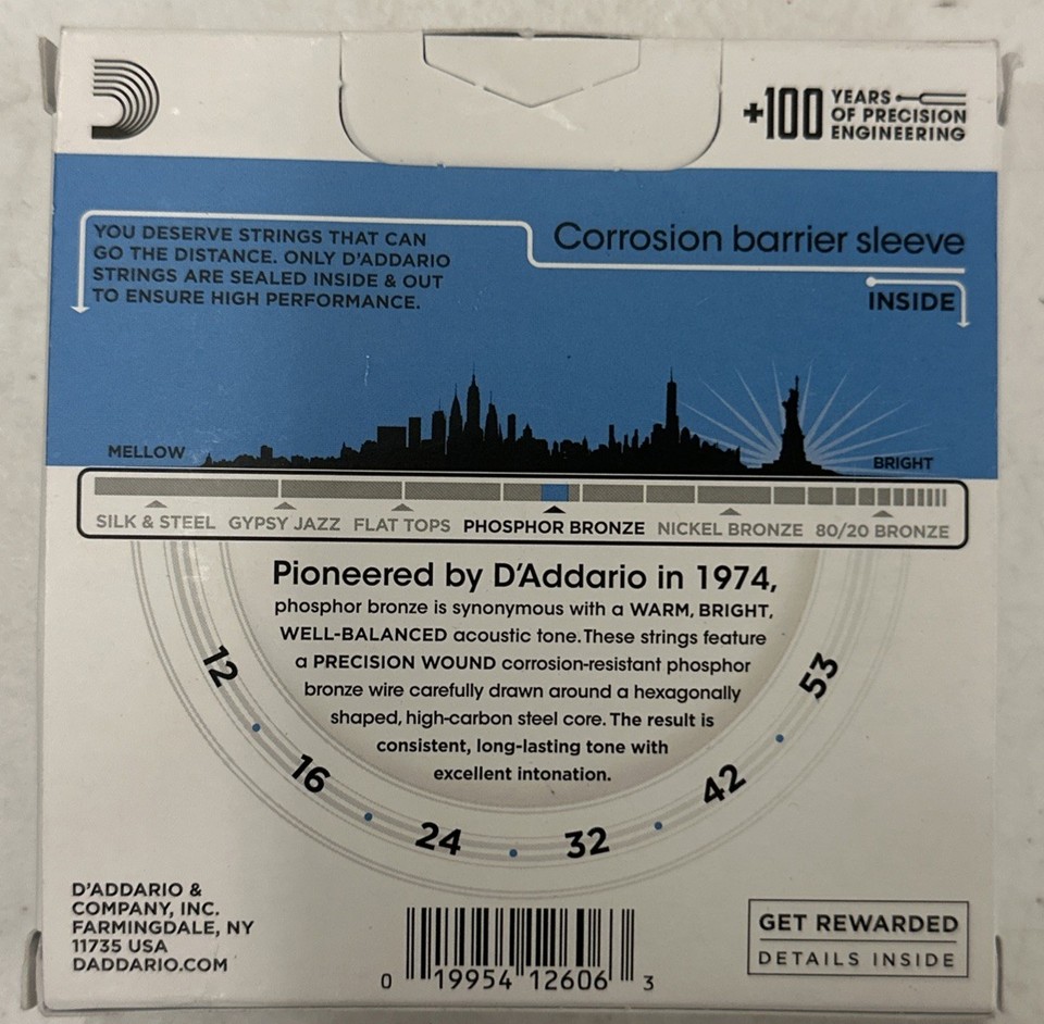 D'Addario EJ16-3D Phosphor Bronze Light Acoustic Guitar Strings 3 Sets ...