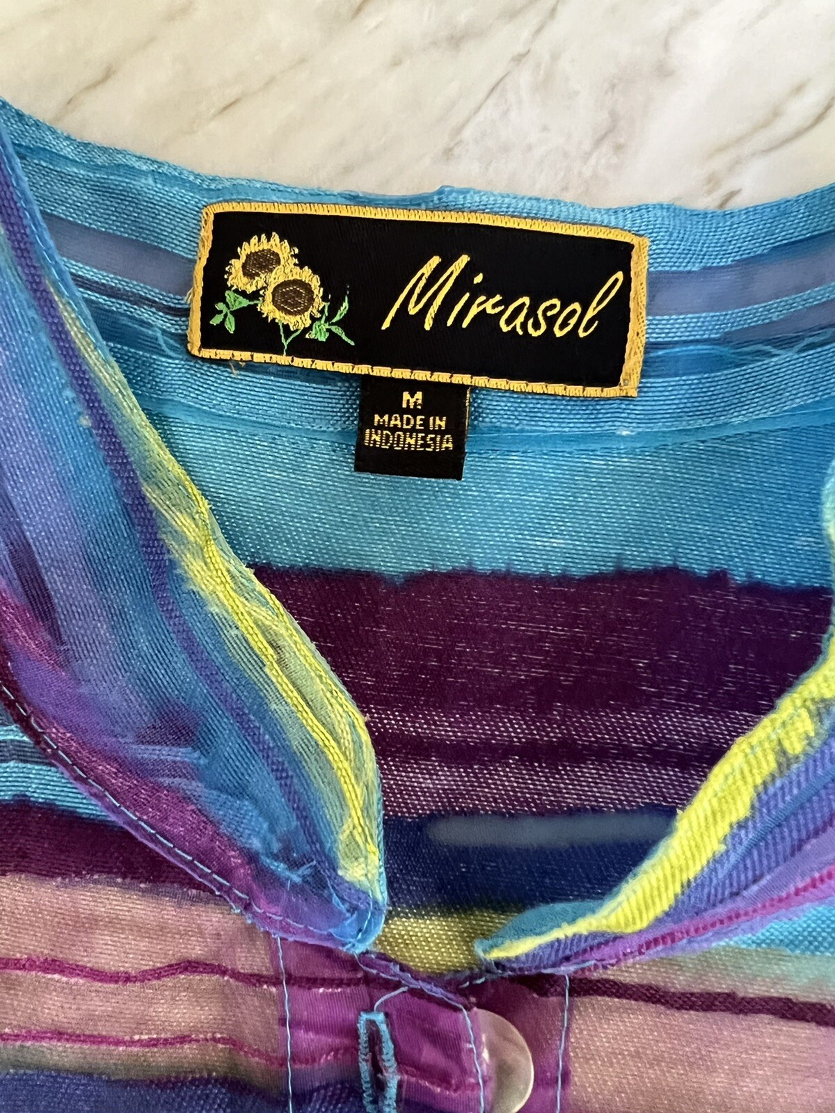Mirasol Colorful Art to Wear Sheer 3/4 Sleeve Blouse … - Gem