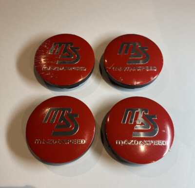 MAZDASPEED Red Wheel Center Caps 56mm Emblem 4pc MX5 RX7 RX8 MAZDA Cap ...