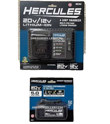 BRAND NEW KIT HERCULES BATTERY CHARGER 20v/12v AND BATTERY 20v 5.0 AMP ...