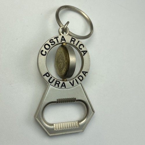 Pura Vida Costa Rica Bottle Opener Keychain Spinning 1 Colon Gold Coin ...