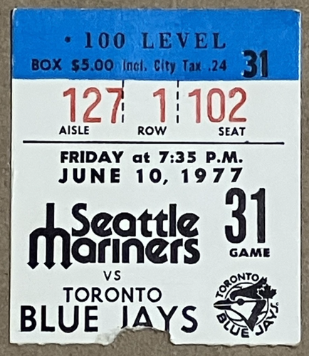 1977 Seattle Mariner's vs. Toronto Bluejays Game Ticket | eBay
