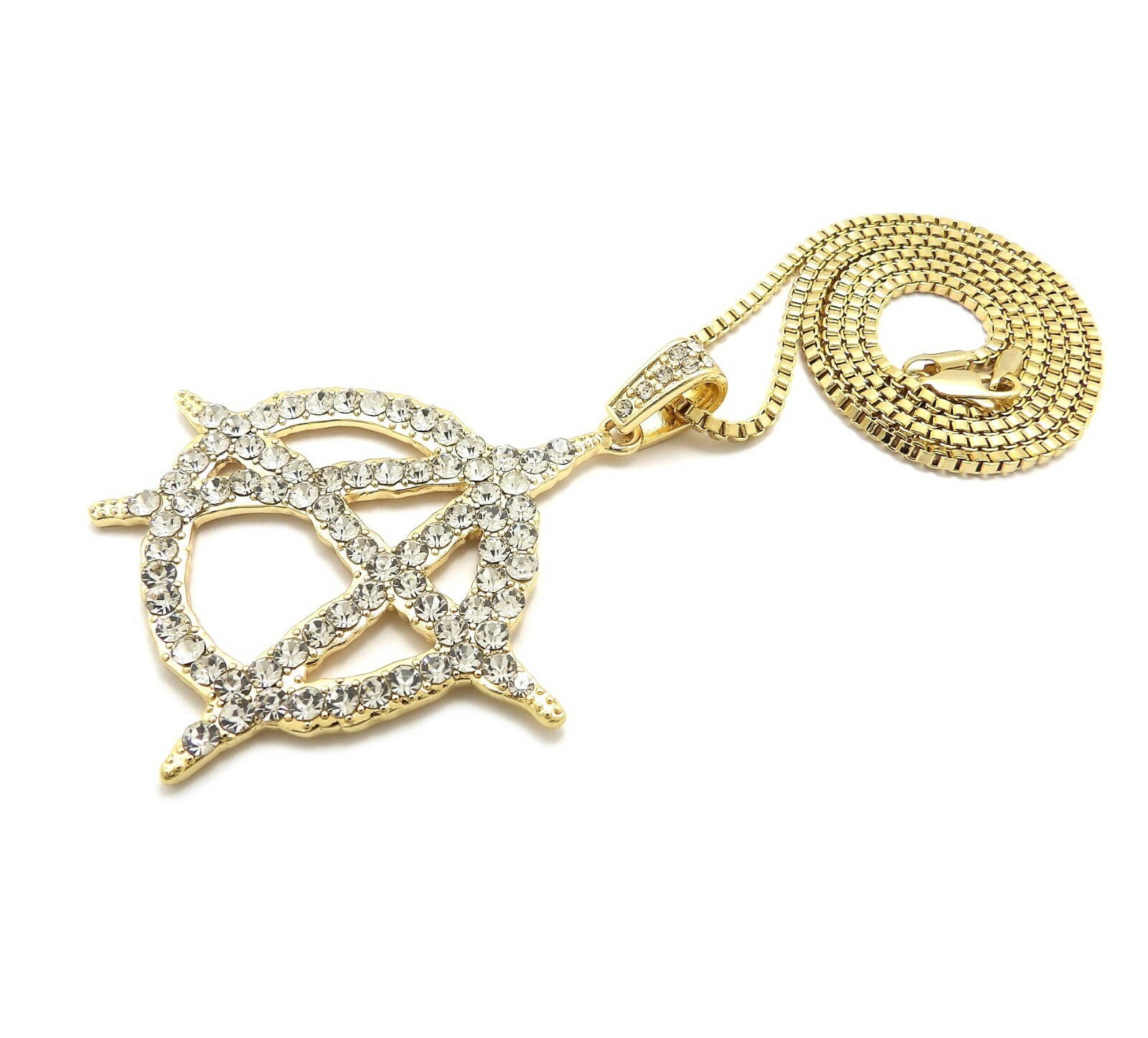 Iced Rapper Bling Anarchy Pendant & 24" Box, Cuban, Rope Chain Hip Hop ...