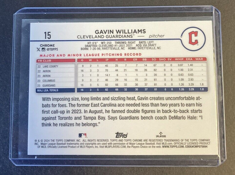 2024 Topps Chrome Gavin Williams Rookie Sepia Refractor #15 | eBay