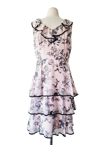 REVIEW Pink & Black Sleeveless Floral West End Dress SIZE 14 | eBay