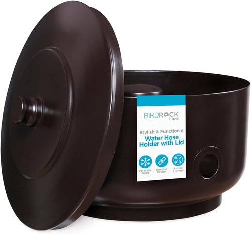 BIRDROCK HOME Decorative Footed Water Hose Holder Pot with Lid | Holds ...