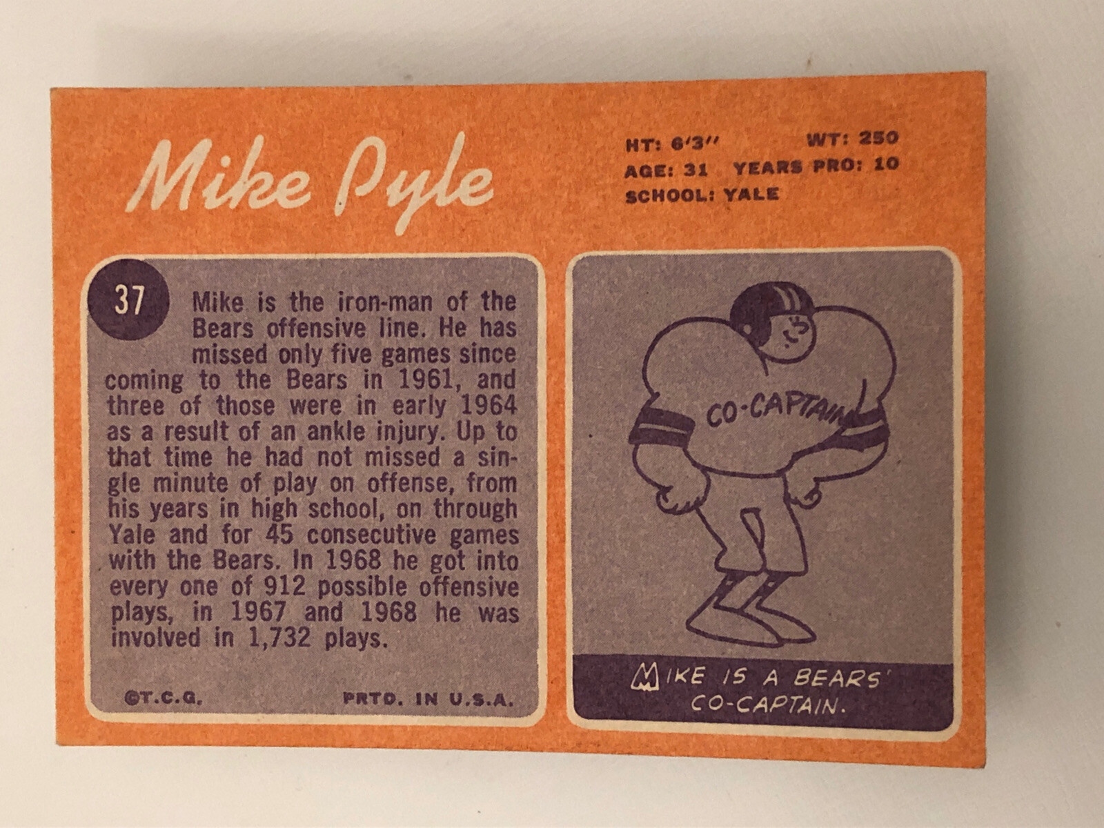 1970 TOPPS MIKE PYLE #37 CHICAGO BEARS FOOTBALL CARD Yale | eBay