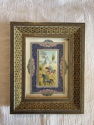 Khatam Wood Framed Miniature Hunting Scene | eBay