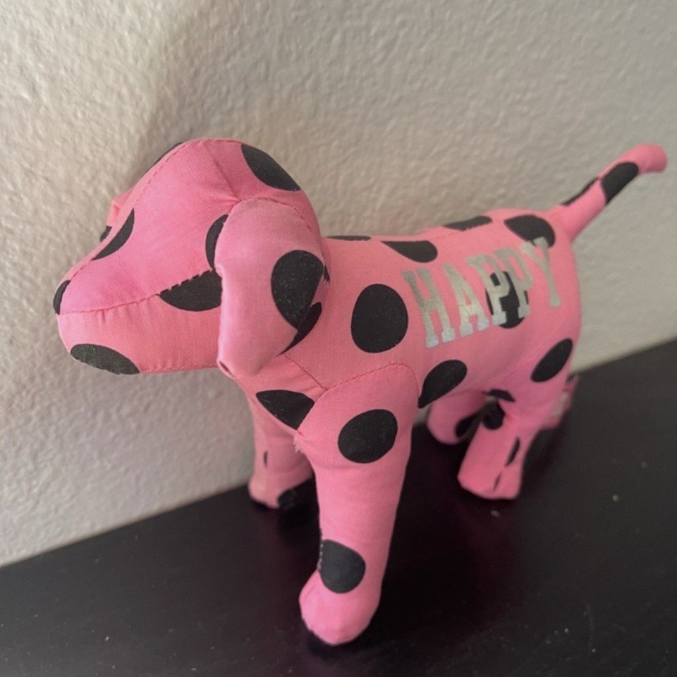 Victorias Secret VS PINK Mini Dog Polka Dot Black Happy Foil Stuffed ...