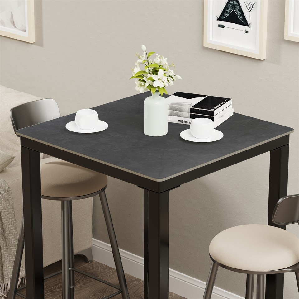 42 Inch High Square Marble Top Pub Table with Metal Frame Breakfast Bar ...