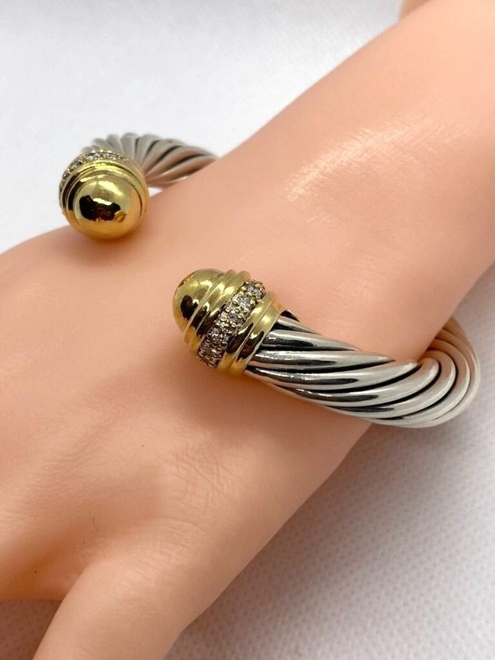 David Yurman Hinge Dome 750 925 18K Sterling Hinge Diamond Bracelet | eBay