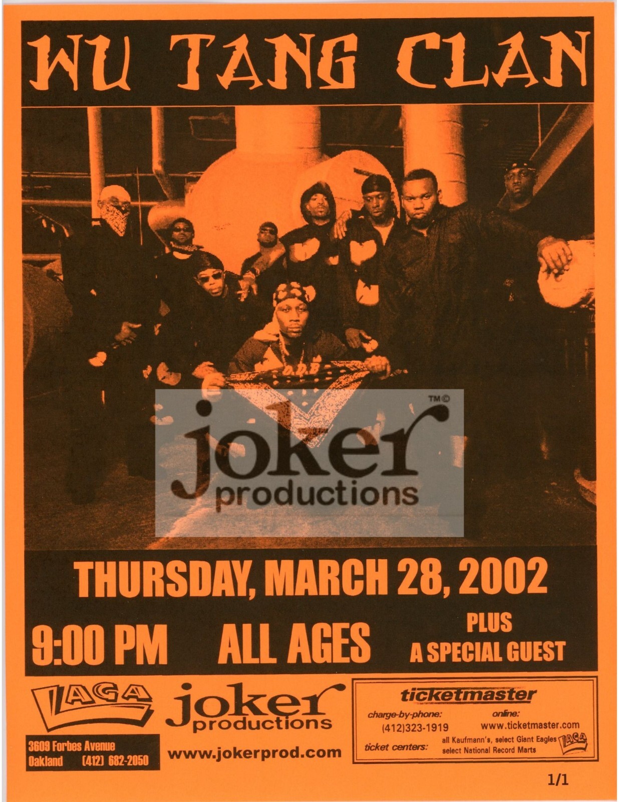 Wu Tang Clan Concert Poster Club Laga Pittsburgh, PA 2002 1/1 | eBay