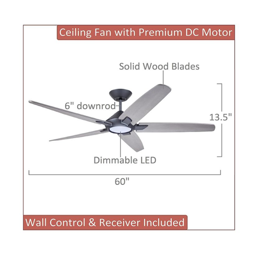 Emerson Dorian Eco 60" Graphite Ceiling Fan w/ LED Light Timber Gray ...