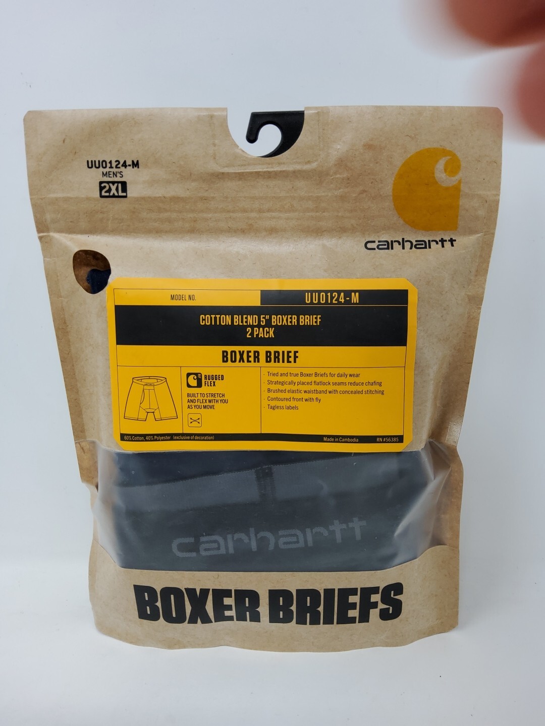 Carhartt Men's 5" Basic Boxer Brief Underwear UU0124-M (2 Pack) Navy ...