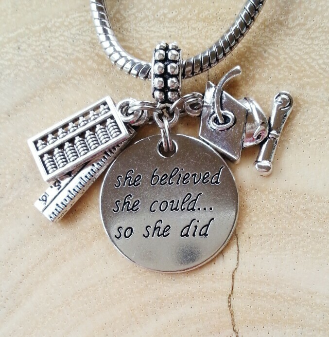 Math Teacher Graduation Diploma Ruler Charm Pendant F European Bracelet ...