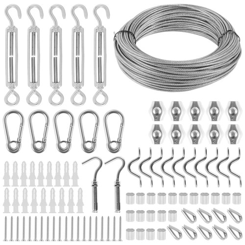 String Light Hanging Kit 164FT Stainless Steel Globe String Lights ...